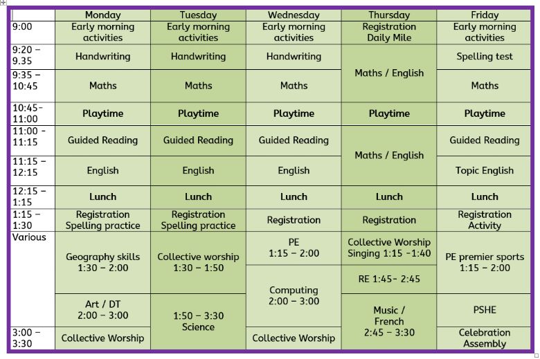 Colliers Green CofE Primary School Timetable