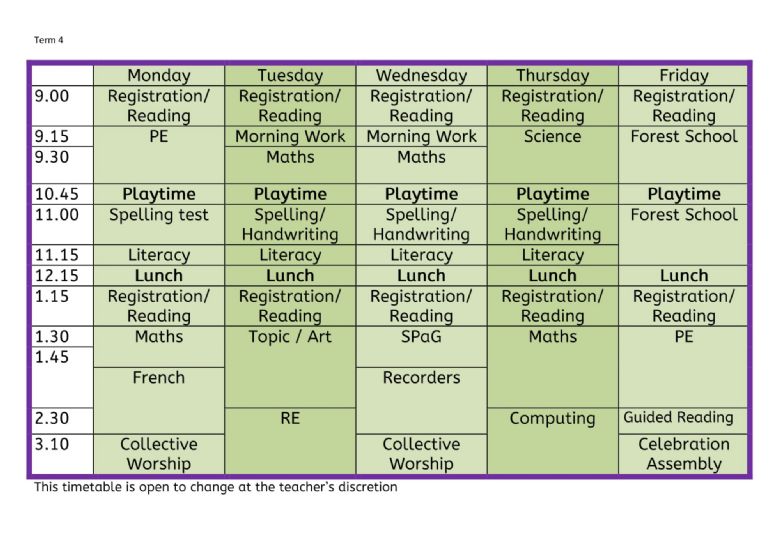 Colliers Green CofE Primary School - Timetable